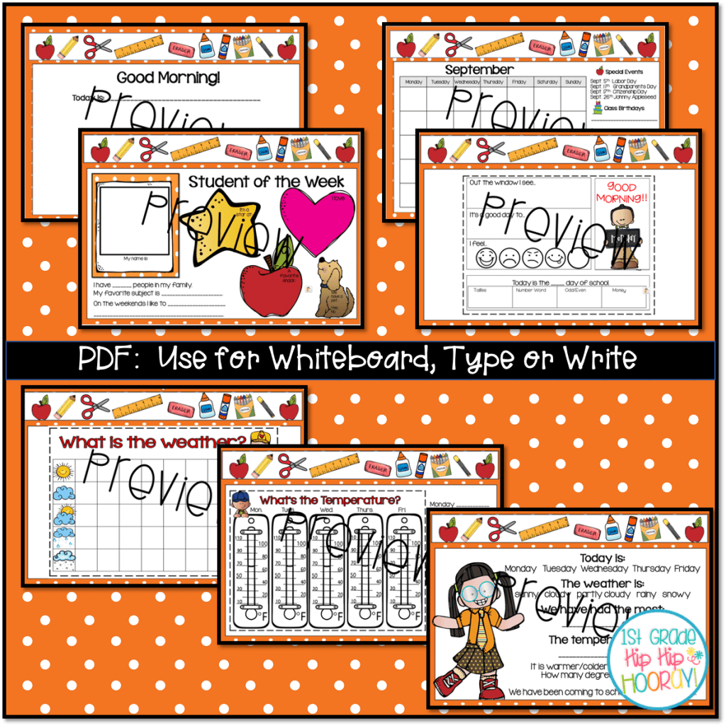 Morning Greeting for September – First Grade Hip Hip Hooray!