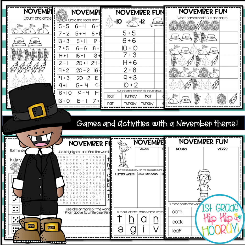 November Themed Math and Literacy Games and Activities
