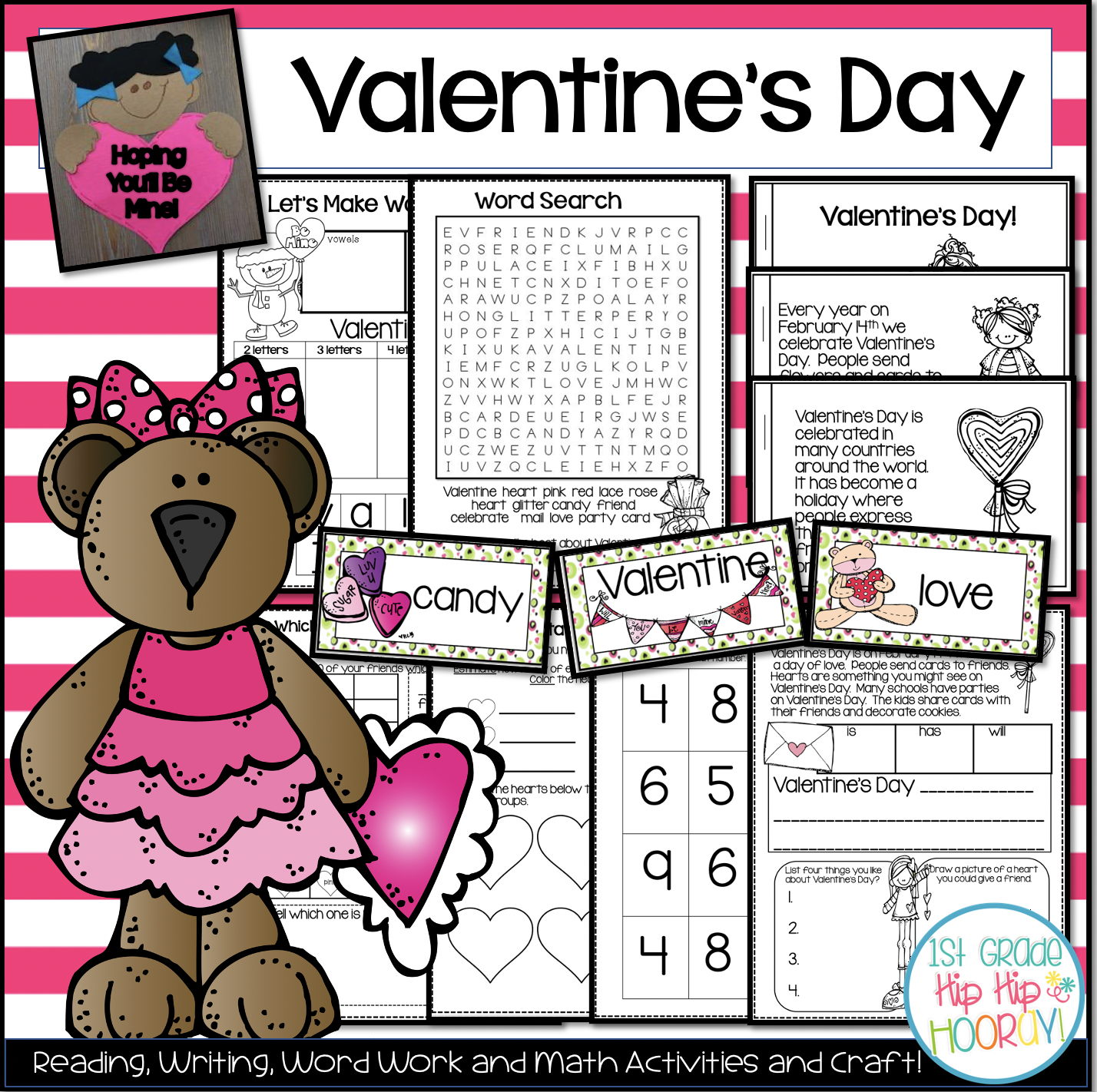 Reading, Writing, Math and Word Work with a Valentine Theme